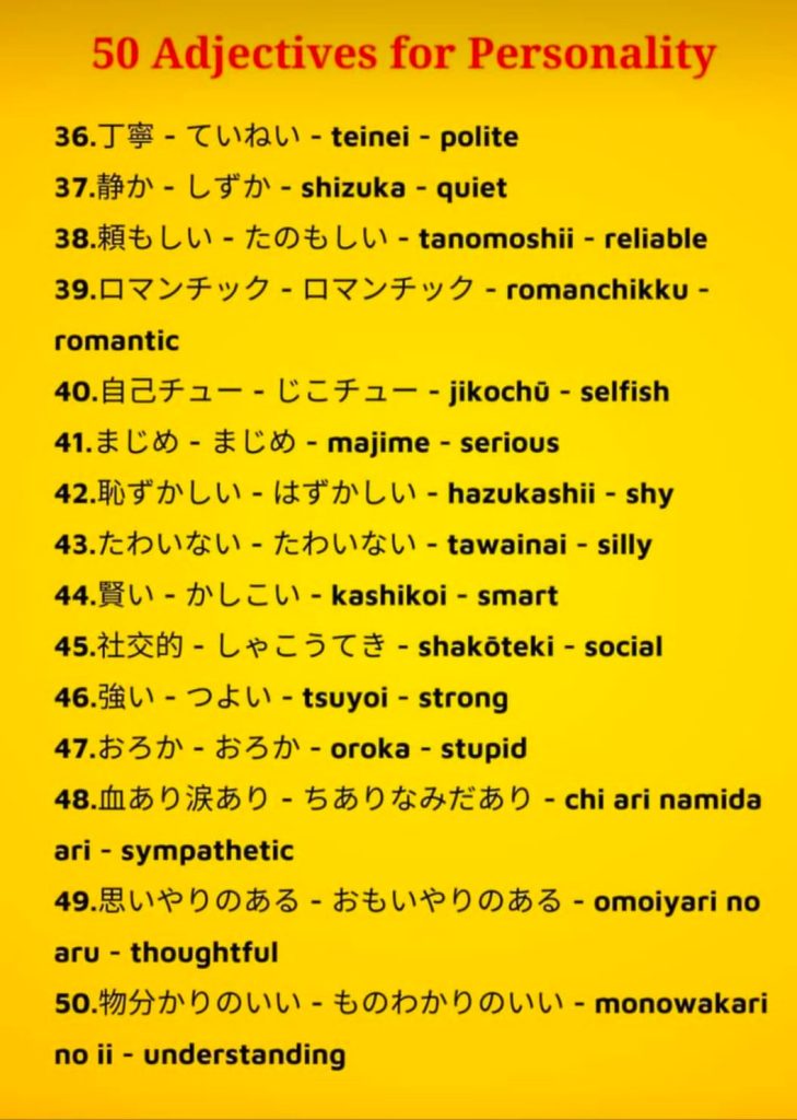 50 Adjectives for Personality in Japanese