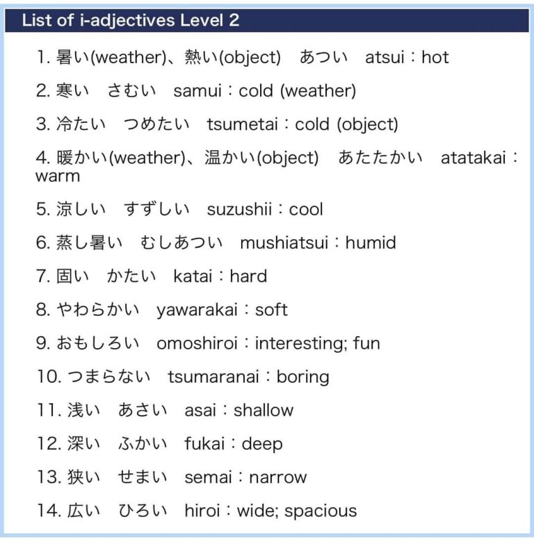 List of i-adjectives in Japanese